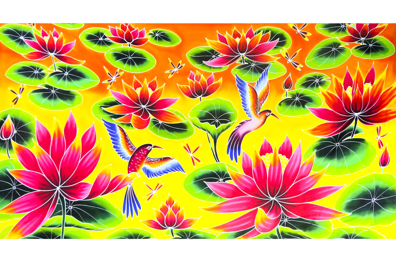 Lotus Flowers Motif in Sunset Background - 1 World Sarongs