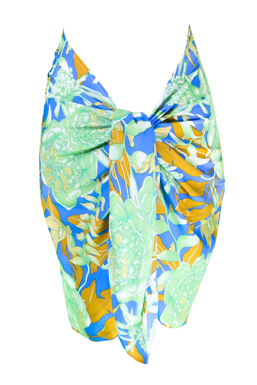 1 World Sarongs Floral in Green Half Size - 1 World Sarongs