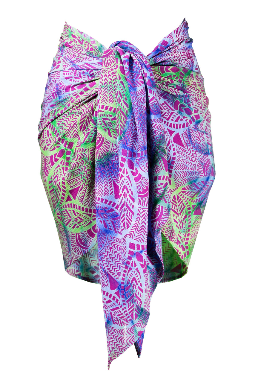 1 World Sarongs Katedral Smoke Abstract in Purple Green Half Size - 1 ...