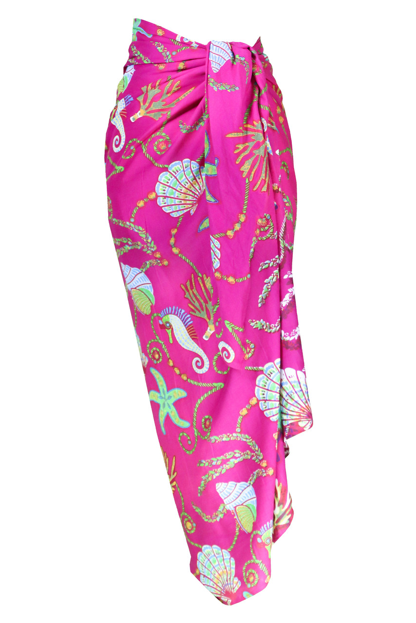1 World Sarongs Seashell Motif in Pink Plus Size - 1 World Sarongs