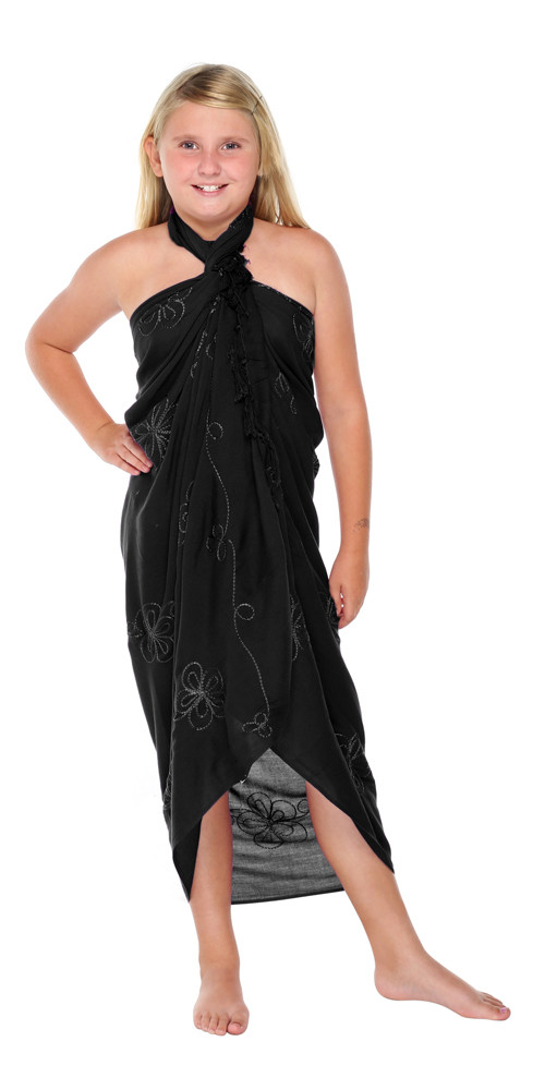 Black Embroidered Girls Sarong