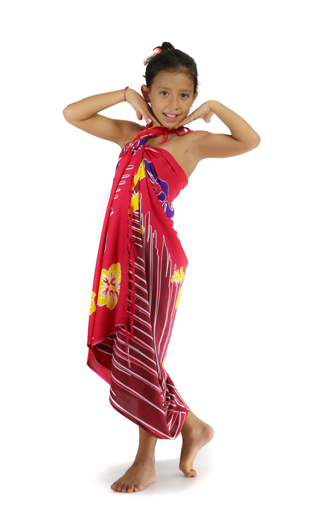 Girls Tropical Floral Sarong in Red