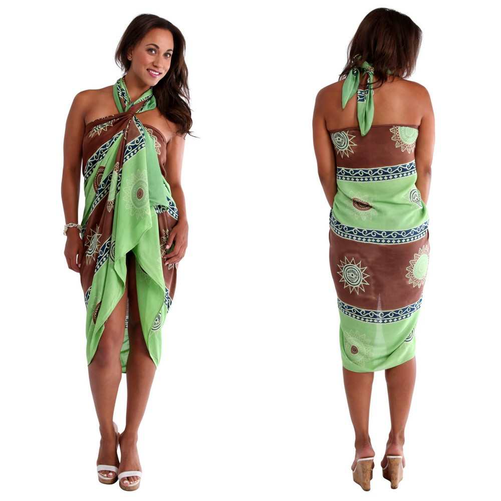 Plus Size Baliku Fringeless Sarong in Green And Brown