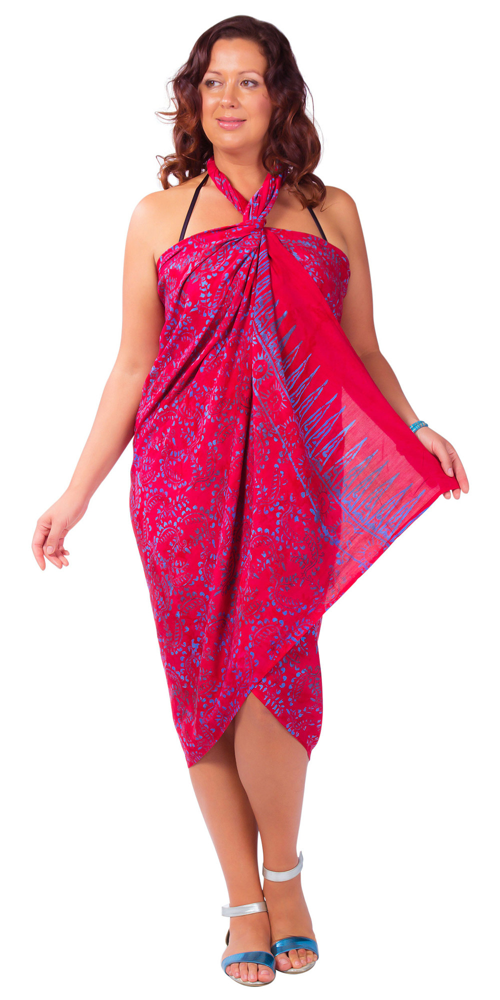 Plus Size Abstract Floral Sarong Fringeless "Wild Crimson" Magenta and ...
