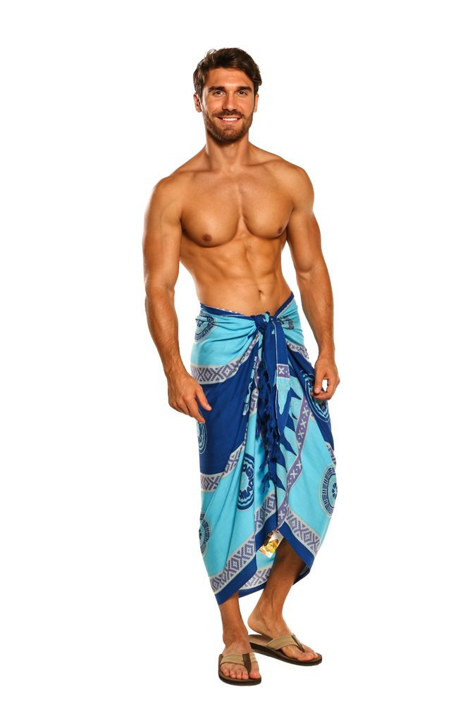 Abstract Tiki Mens Sarong in Blues