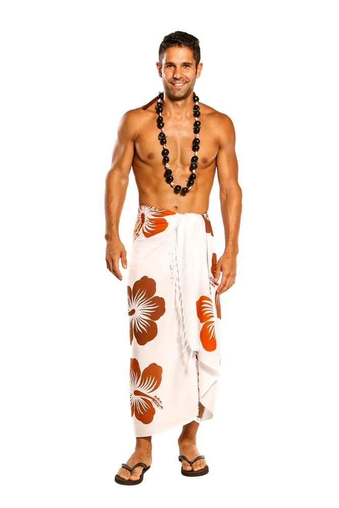 Sarong for Men, Hawaiian Cover-Up Sarong in Brown and White