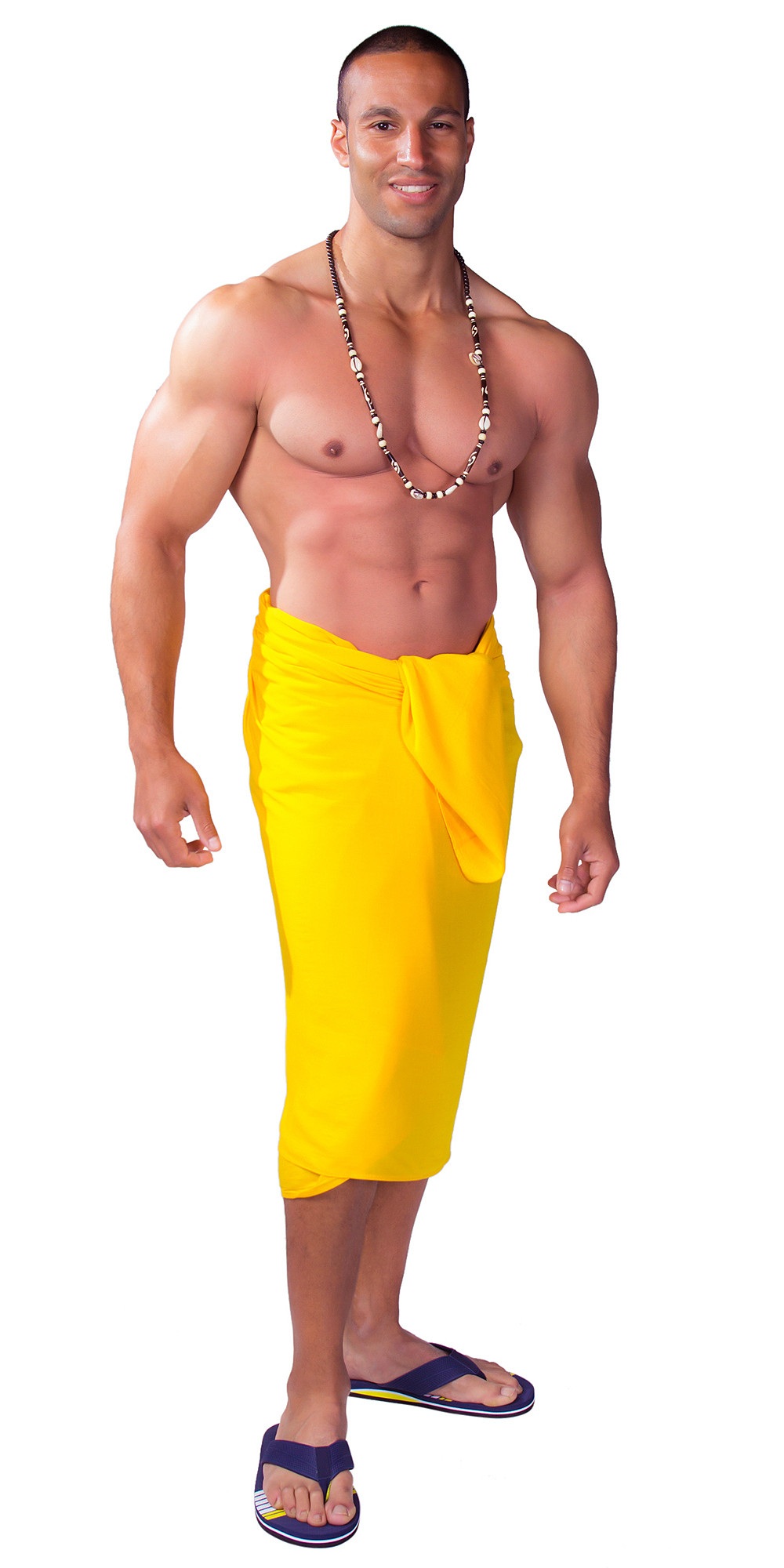 Solid White Mens Sarong FRINGELESS