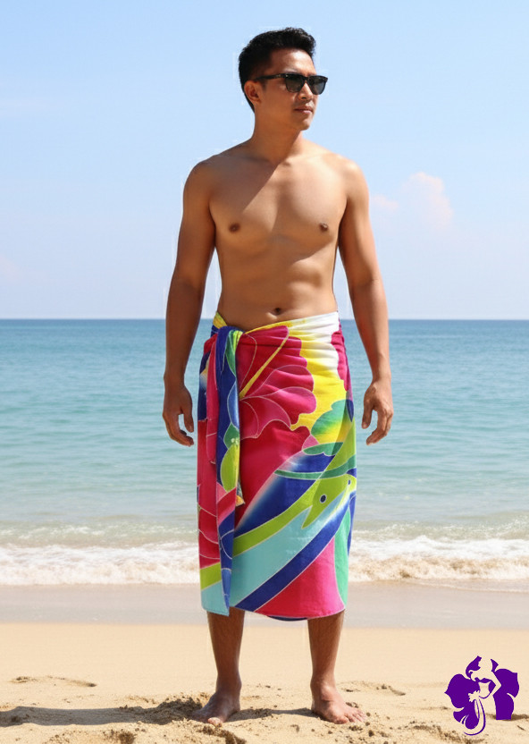 Men Arpela Hand Drawn Sarongs Floral Motif in Pink