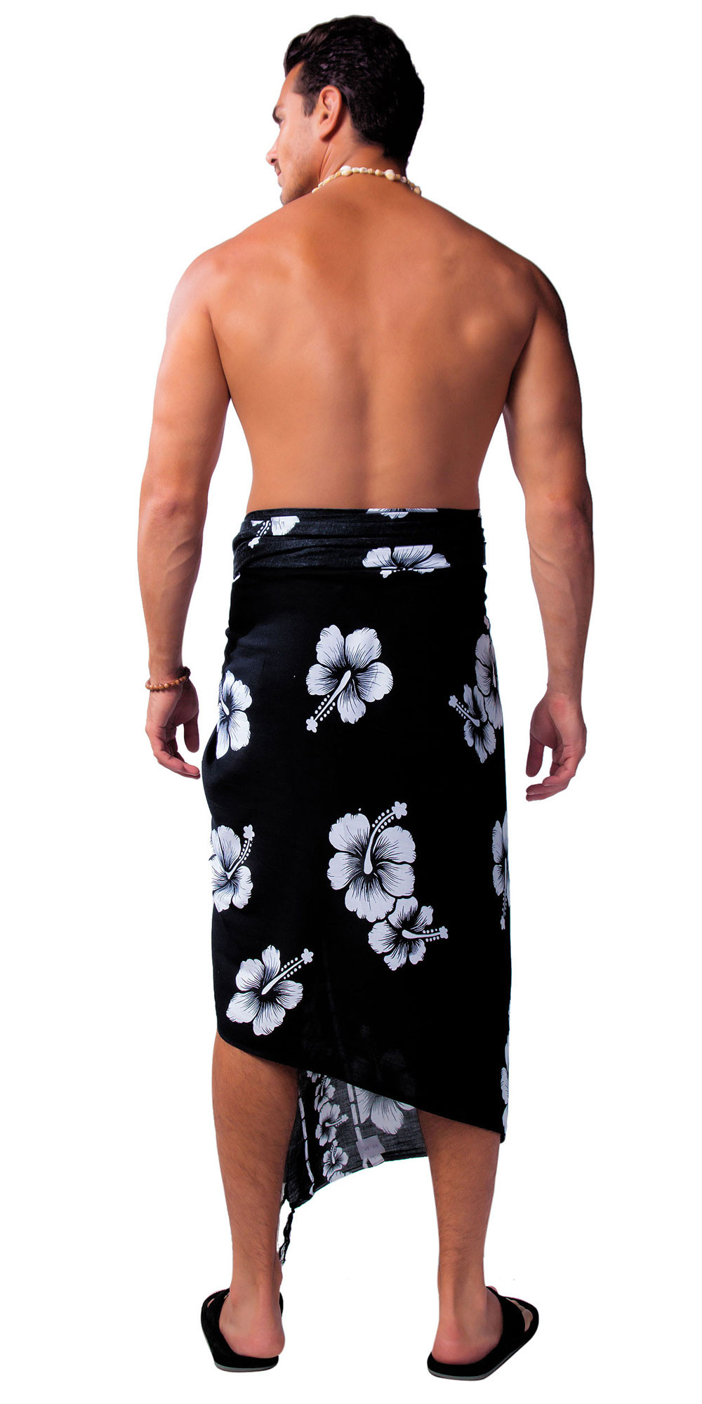 Hibiscus Mens Sarong "Black / White"