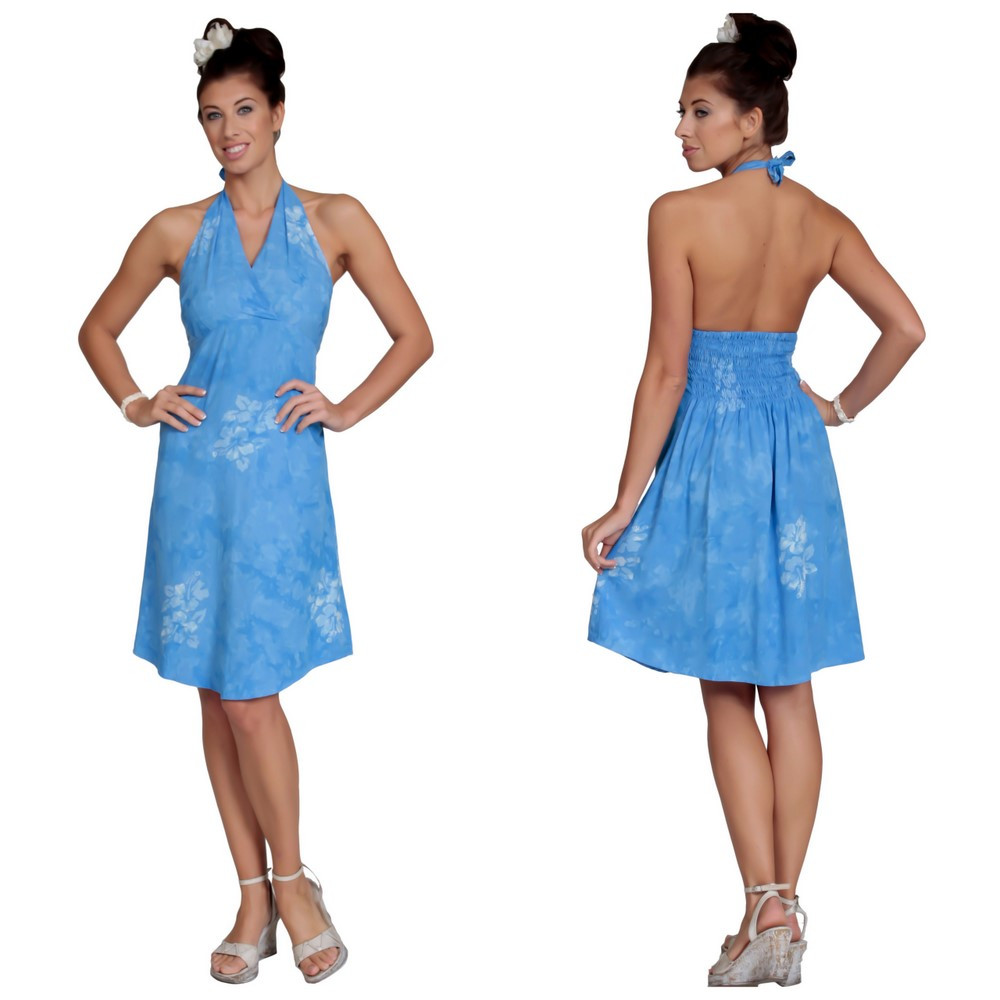 Womens Sundress - Halter - Hibiscus Blue
