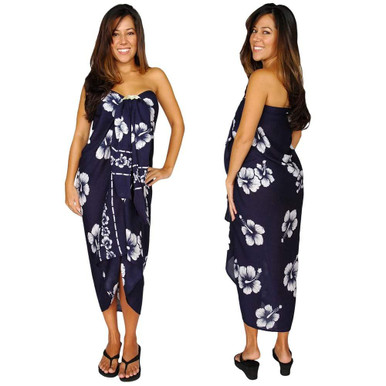 Hibiscus Sarong in Navy Blue / White