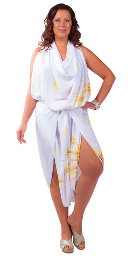 Plus Sized Sarong Bamboo "White" Fringeless