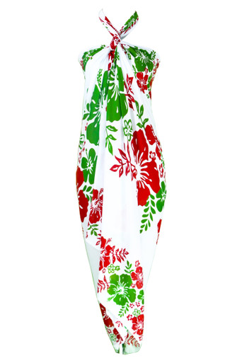 1 World Sarongs Floral Motif in Red and Green with White background - 1 ...