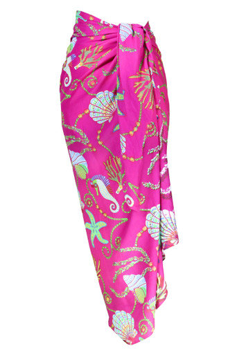 1 World Sarongs Seashell Motif in Pink Plus Size - 1 World Sarongs