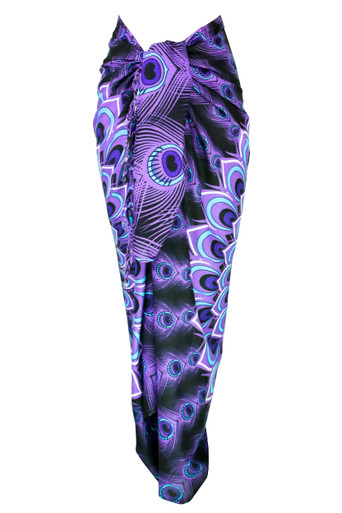 1 World Sarongs Mandala 3 Peacock Feather Design in Purple Turquoise ...