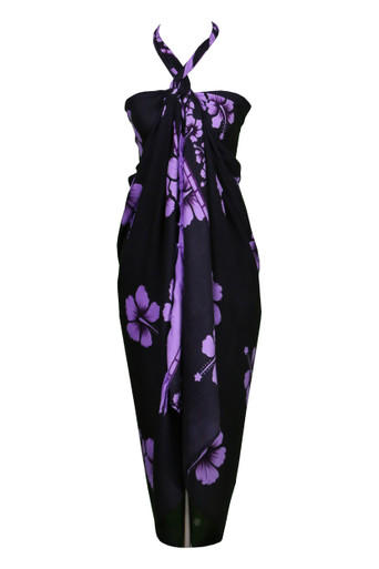 1 World Sarongs Hibiscus Fringed Sarong Dark Lavender on Black - 1 ...