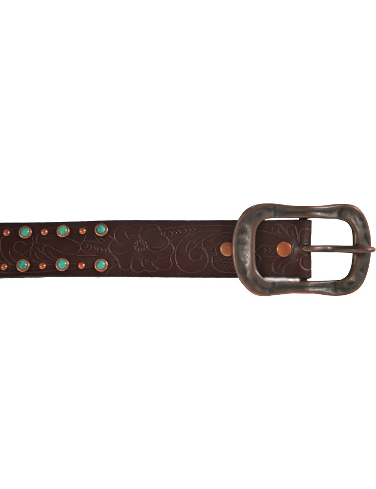 Turquoise Embossed Brown Leather Belt - Cowgirl Tuff Co. & B. Tuff Jeans