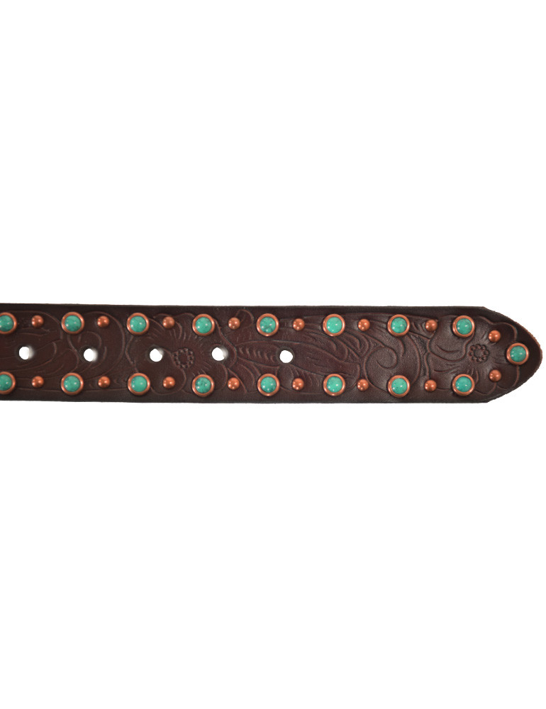 Turquoise Embossed Brown Leather Belt - Cowgirl Tuff Co. & B. Tuff Jeans