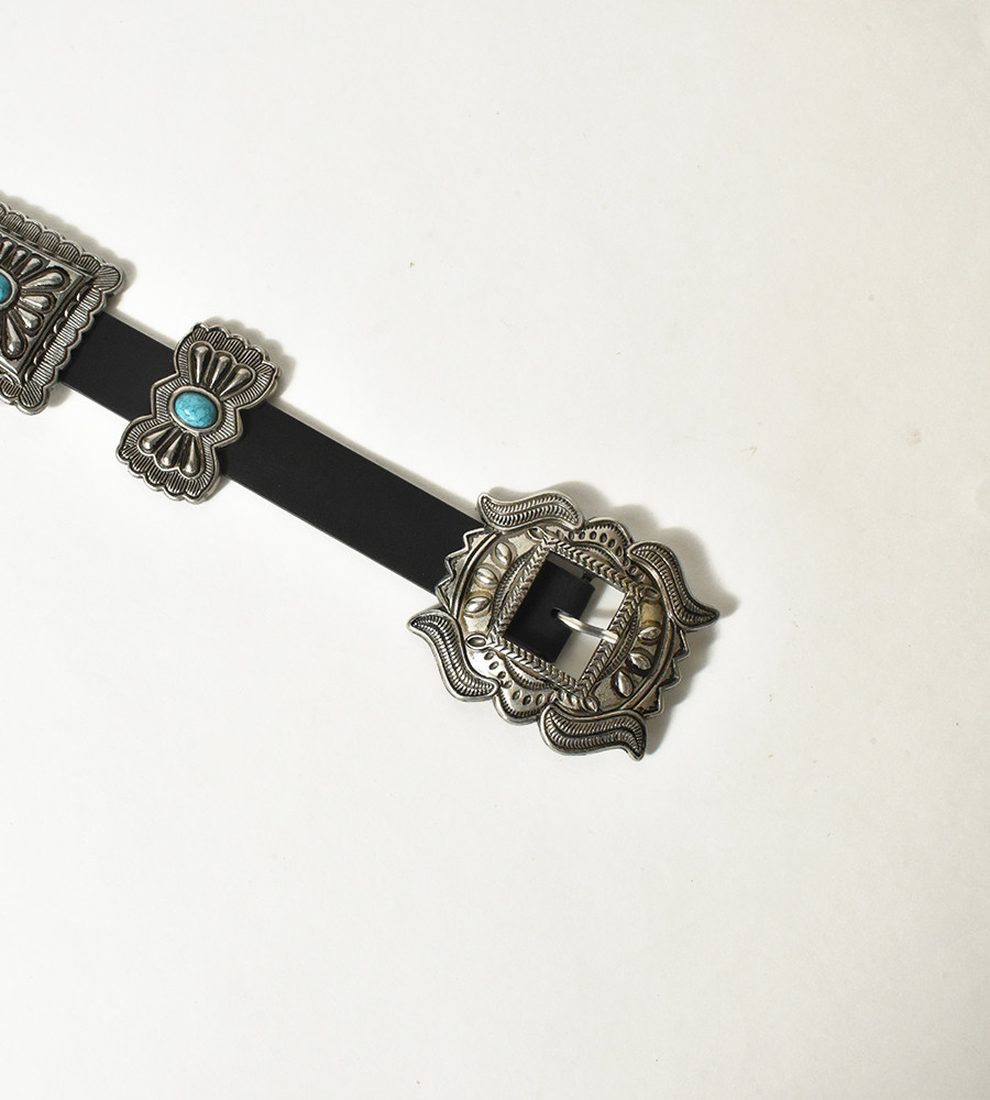 Stone Studded Concho Leather Belt (black leather) - Cowgirl Tuff Co ...