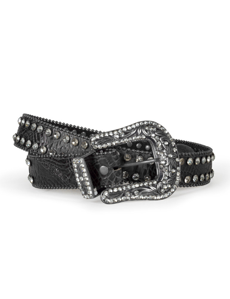Turquoise Three Line Rhinestone Studded Leather Belt - Cowgirl Tuff Co ...