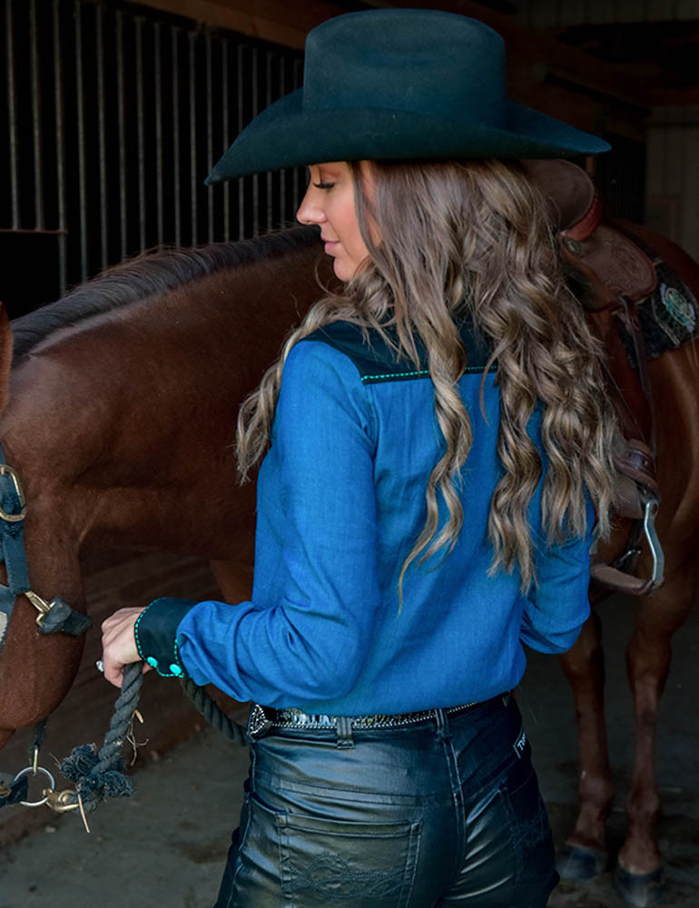 Pullover Button Up (Denim With Leopard And Turquoise Stretch Jersey ...