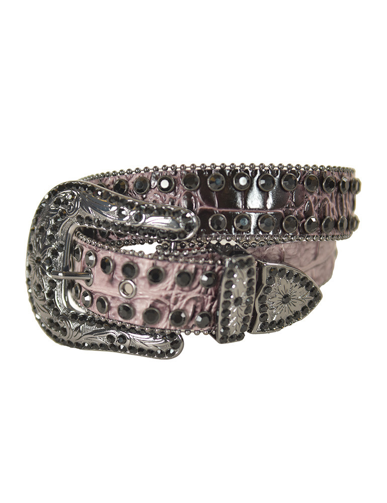 Turquoise Three Line Rhinestone Studded Leather Belt - Cowgirl Tuff Co ...