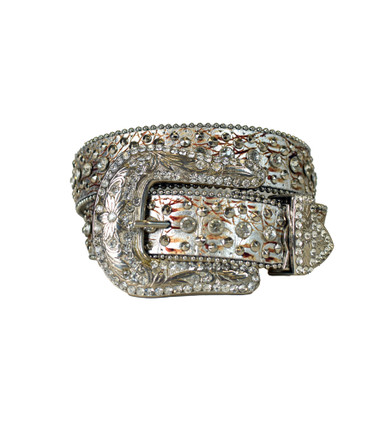 Silver Rhinestone Studded Leather Belt with Silver Hardware - Cowgirl ...