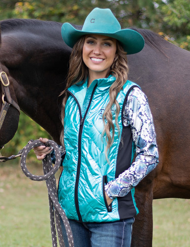 Vest (Turquoise Mid-weight With Black Embroidery Logos) - Cowgirl Tuff ...