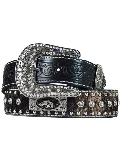Rhinestone Leather Fur Belt - Cowgirl Tuff Co. & B. Tuff Jeans