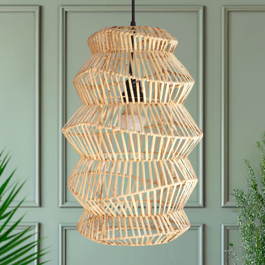 Zig-Zag Indonesian Hand-Woven Natural Rattan Pendant Light Fixture ...