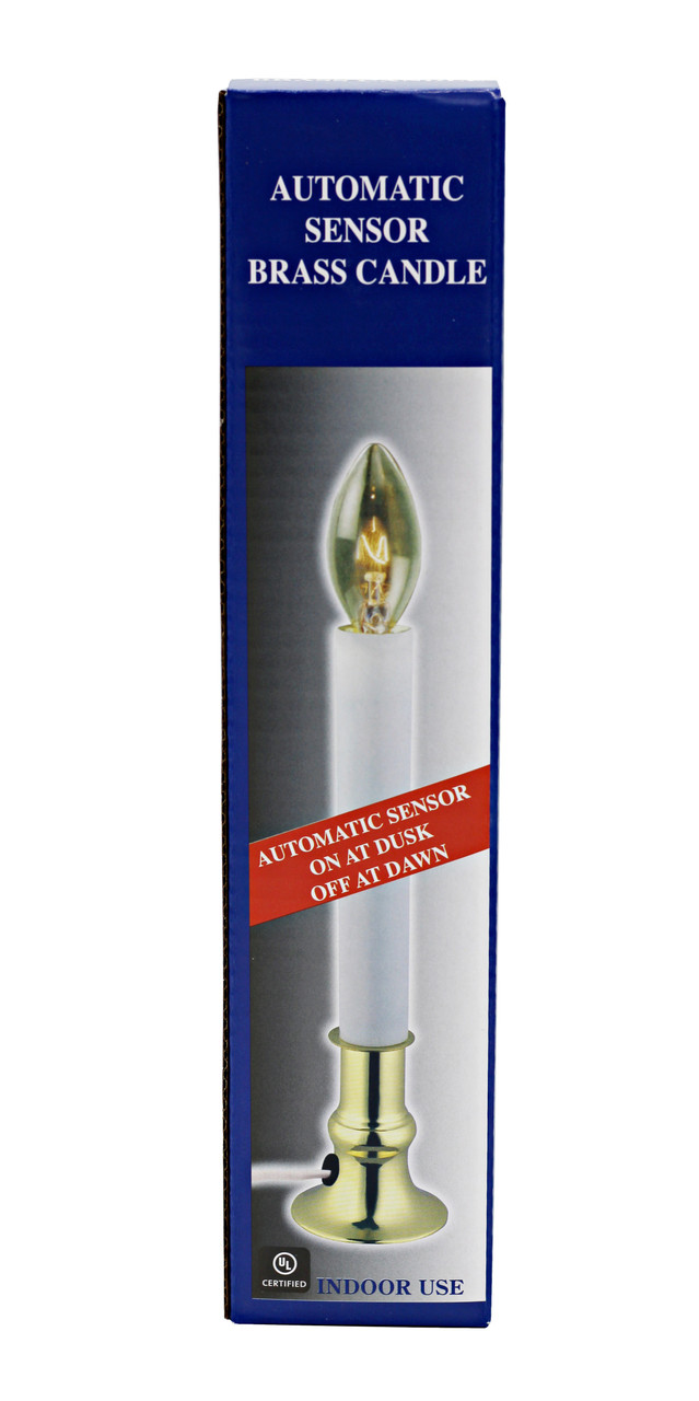 Electric Sensor Window Candle w/ Brass Plated Base, Dusk to Dawn Sensor ...
