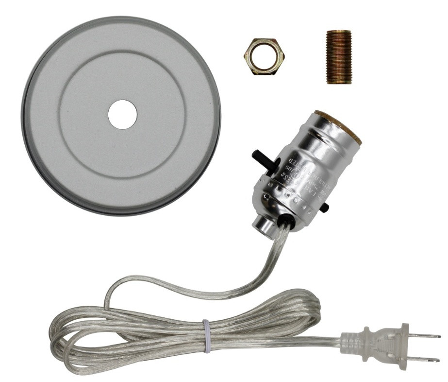 Wide Mouth Mason Jar Lamp Conversion Kit Silver Finish, Pre-Wired ...