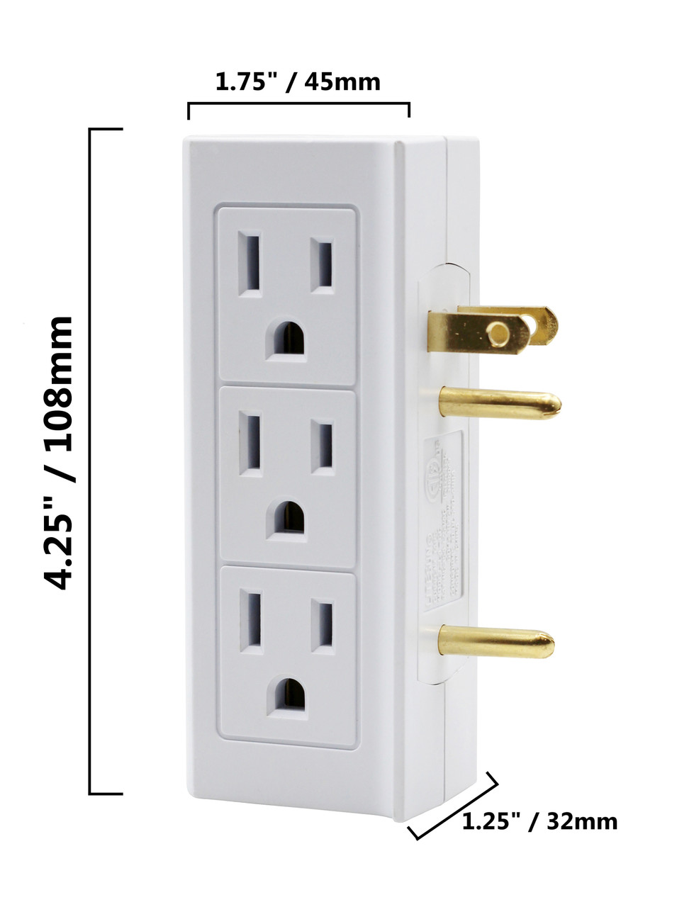 6 Outlet Vertical Extender Wall Tap - Split 2 Outlets Into 6 Grounded ...