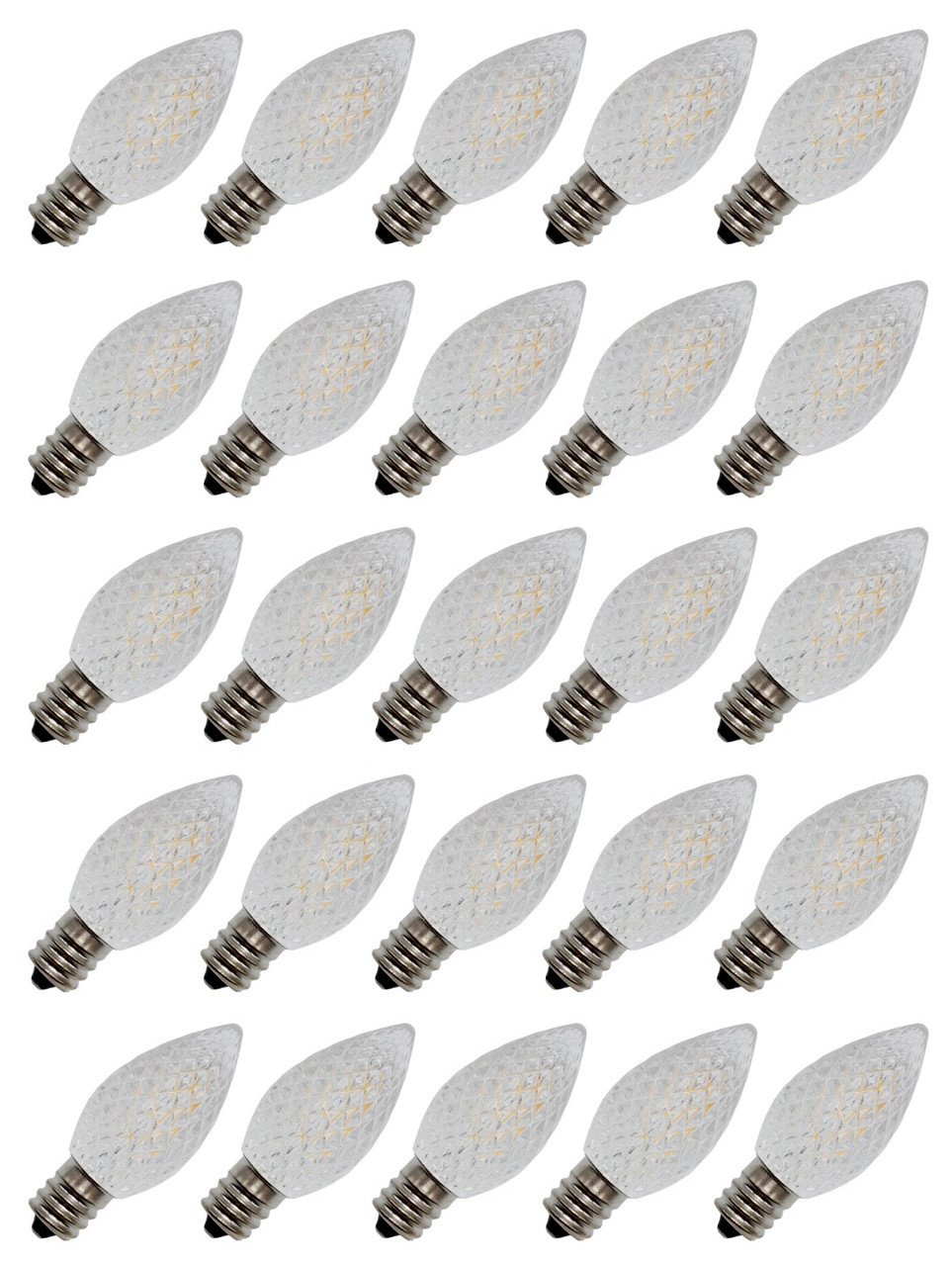 25 Pack C7 Faceted LED White Replacement Light Bulbs for Christmas ...