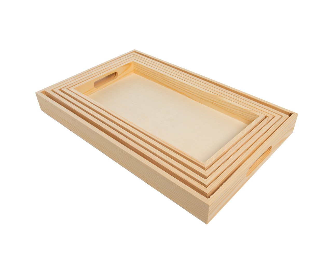 Wooden Nested Serving Trays - Set of 5 Unfinished Rectangle Trays with ...