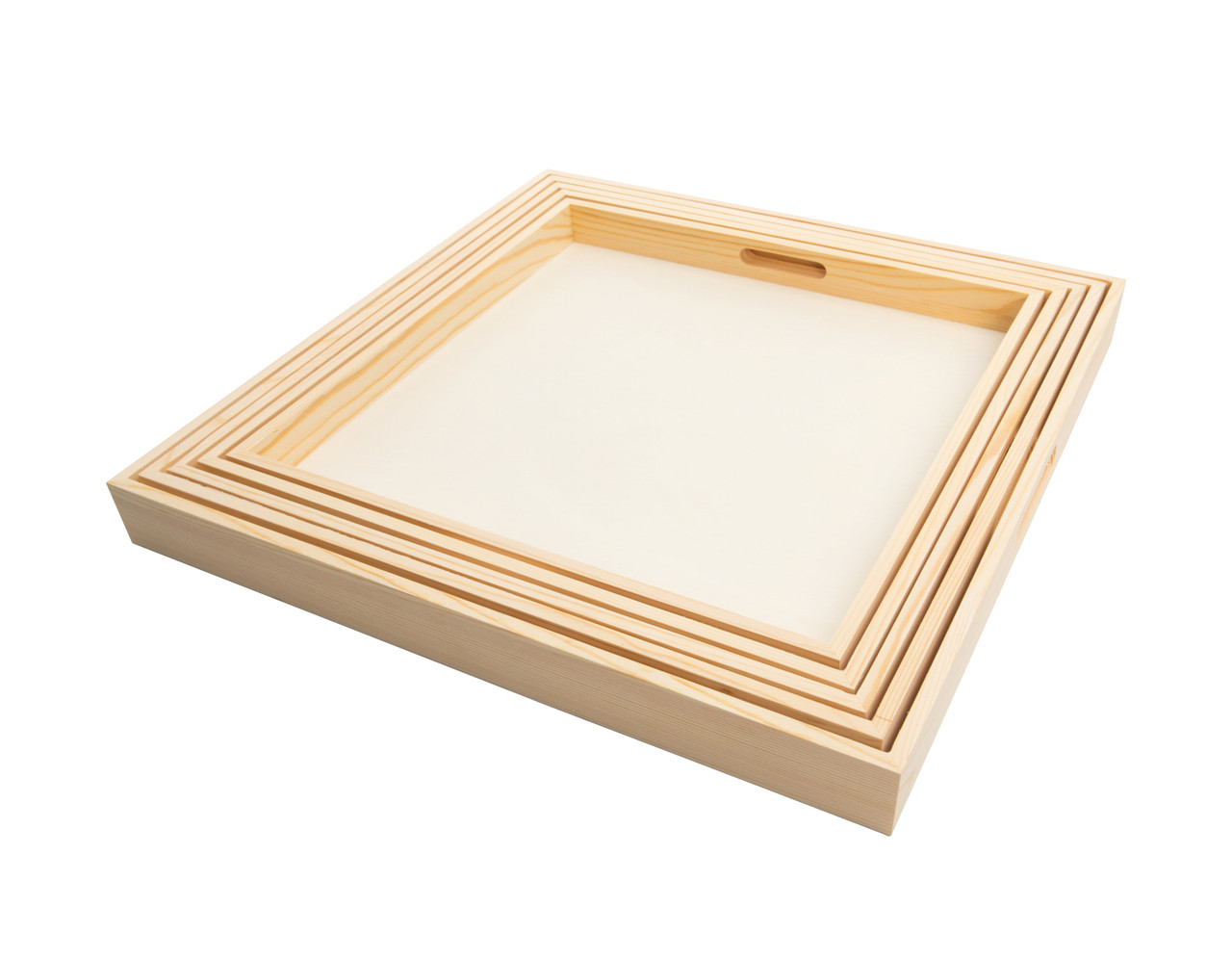 Wooden Nested Serving Trays - Set of 5 Unfinished Square Trays with Cut ...