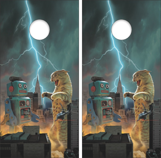 Catzilla vs Robot Cornhole Set with Bags - Custom Cornhole, LLC