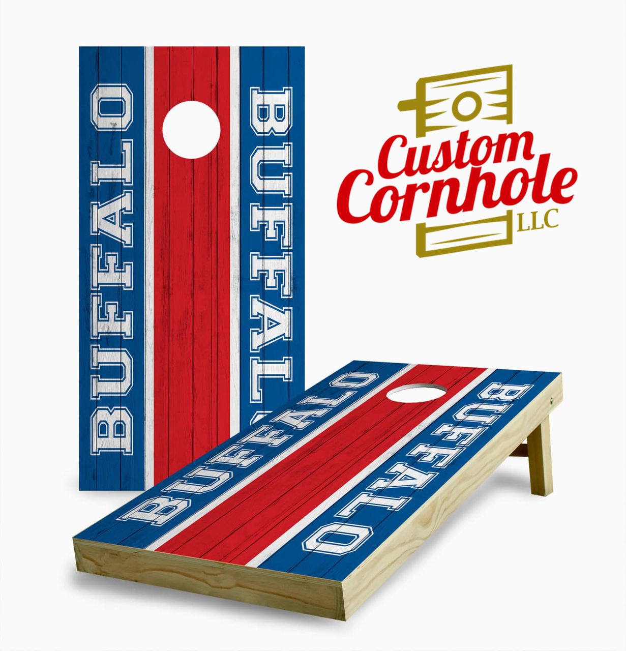 Buffalo Football Striped Cornhole Set with Bags - Custom Cornhole, LLC