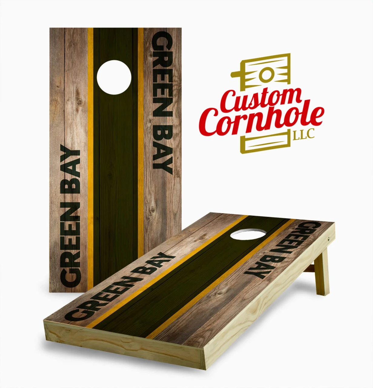Green Bay Football Stained Stripe Cornhole Set with Bags - Custom ...