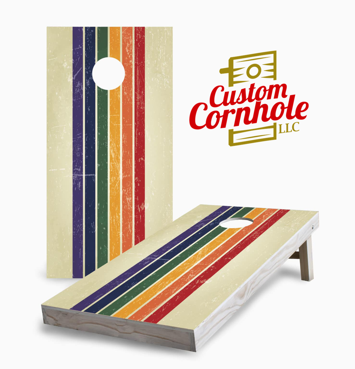 Retro Rainbow Cornhole Set with Bags - Custom Cornhole, LLC