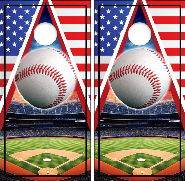 American Flag Baseball Field Cornhole Set with Bags - Custom Cornhole, LLC