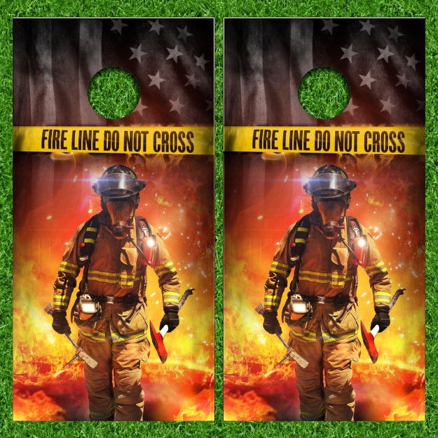Firefighter Walking out of Fire Cornhole Wraps - Set of 2 - Custom ...