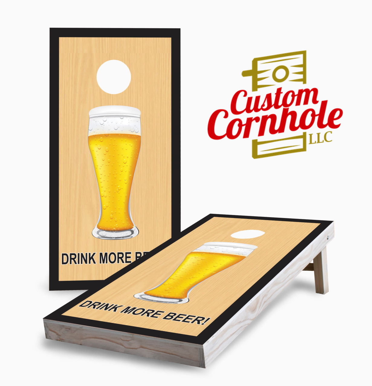 Drink More Beer Glass Cornhole Set with Bags - Custom Cornhole, LLC