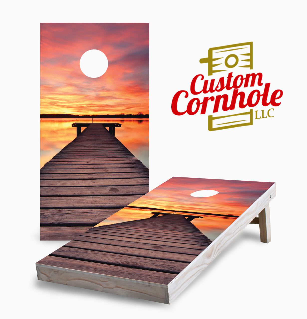Sunset Beach Boardwalk Cornhole Set with Bags - Custom Cornhole, LLC