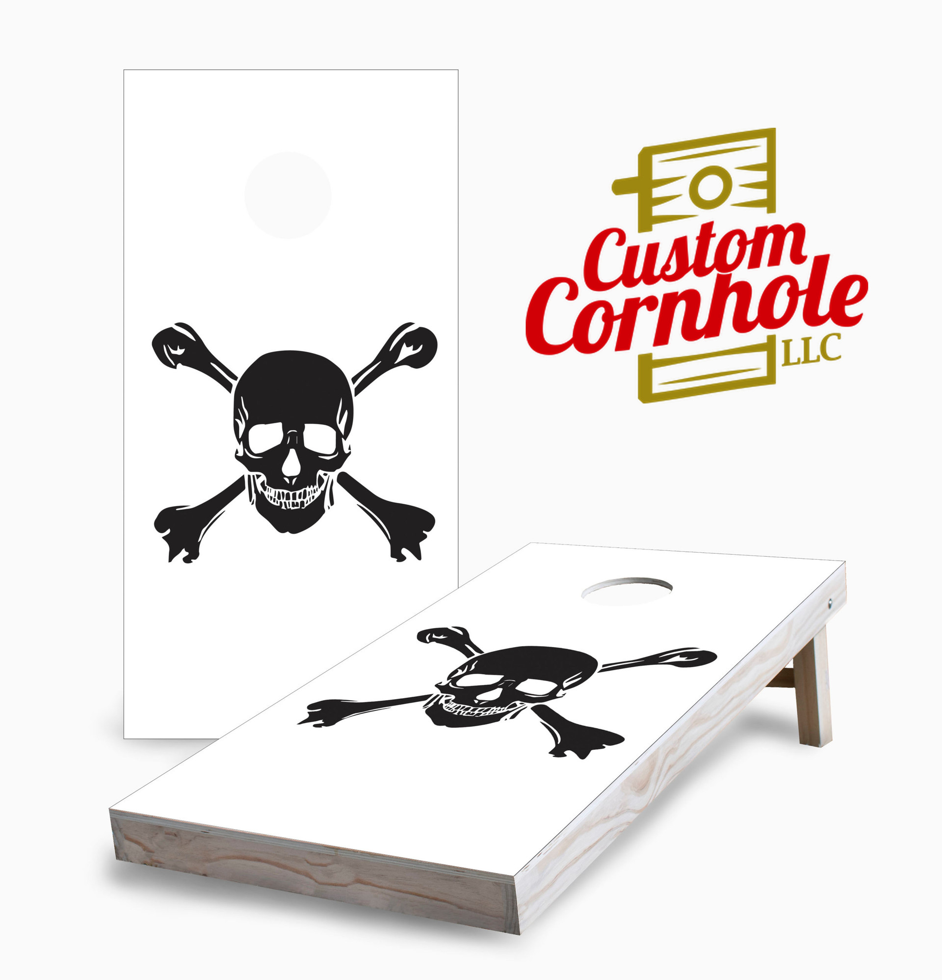 White Skull and Crossbones Cornhole Set with Bags - Custom Cornhole, LLC