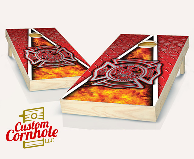 Fireman Logo Cornhole Wraps - Set of 2 - Custom Cornhole, LLC