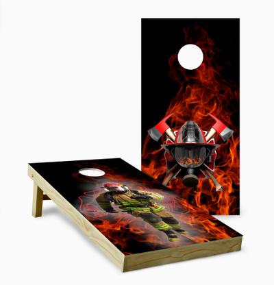 Fire Rescue Black Cornhole Set with Bags - Custom Cornhole, LLC