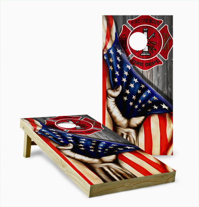 Fire Department Hand Pull Cornhole Set with Bags - Custom Cornhole, LLC