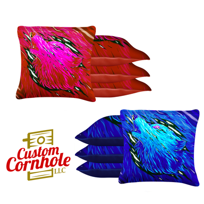 Blue Pink Wolf Tournament Cornhole Bags - Set of 8 - Custom Cornhole, LLC