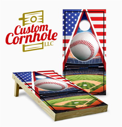 American Flag Baseball Field Cornhole Set with Bags - Custom Cornhole, LLC